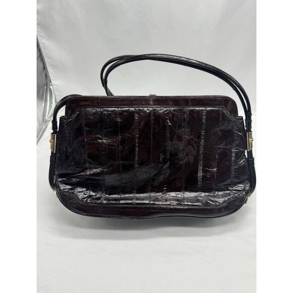 Unbranded | Bags | Vintage Eel Skin Brown Leather Purse Handbag Old ...
